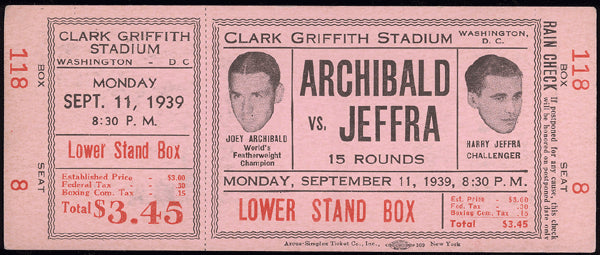 JEFFRA, HARRY-JOEY ARCHIBALD FULL TICKET (1939) – JO Sports Inc.