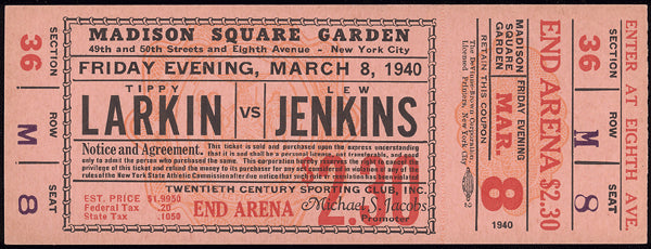 JENKINS, LEW-TIPPY LARKIN FULL TICKET (1940) – JO Sports Inc.