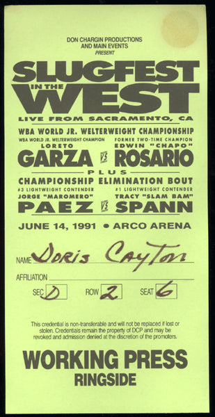 ROSARIO, EDWIN-LORETO GARZA CREDENTIAL (1991) – JO Sports Inc.