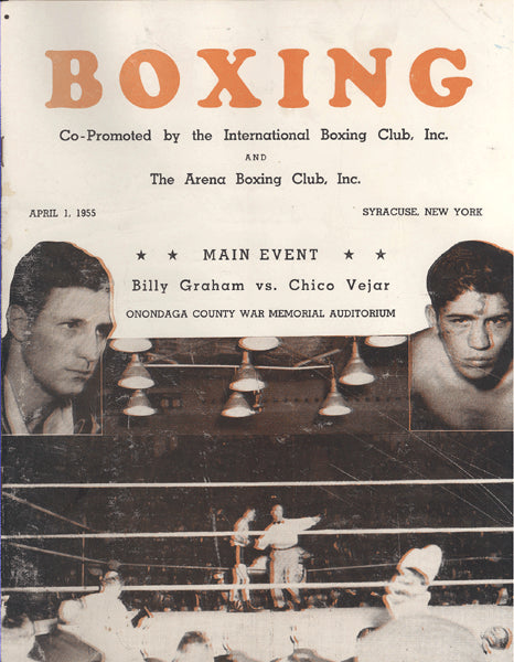 GRAHAM, BILLY-CHICO VEJAR OFFICIAL PROGRAM (1955) – JO Sports Inc.