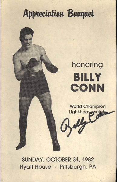 CONN, BILLY SIGNED APPRECIATION BANQUET PROGRAM (1982) – JO Sports Inc.