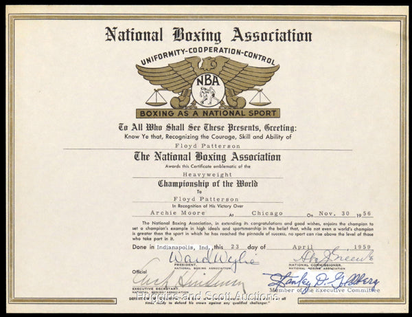 PATTERSON, FLOYD NATIONAL BOXING ASSOCIATION CHAMPIONSHIP CERTIFICATE ...