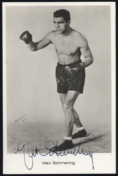 SCHMELING, MAX SIGNED REAL PHOTO POSTCARD – JO Sports Inc.