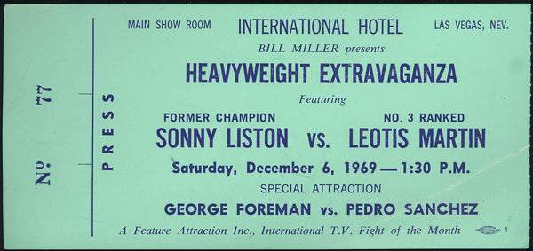 LISTON, SONNY-LEOTIS MARTIN & GEORGE FOREMAN-BOB HAZELTON STUBLESS TIC ...