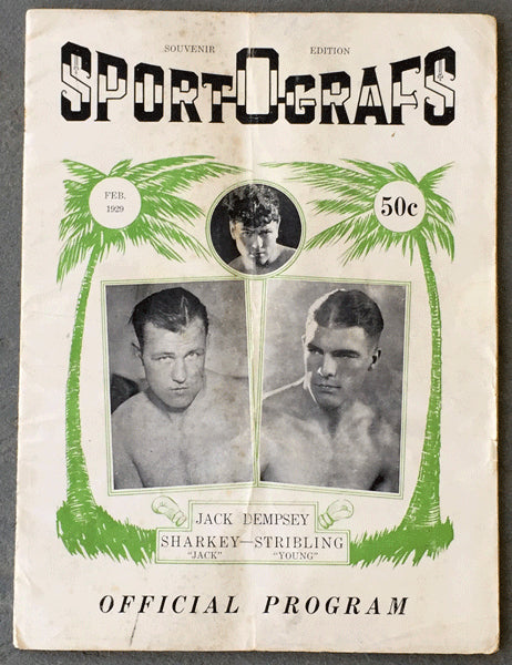 SHARKEY, JACK-YOUNG STRIBLING OFFICIAL PROGRAM (1929) – JO Sports Inc.