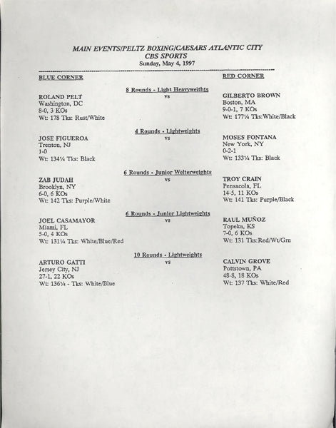 GATTI, ARTURO-CALVIN GROVE OFFICIAL PROGRAM (1997) – JO Sports Inc.