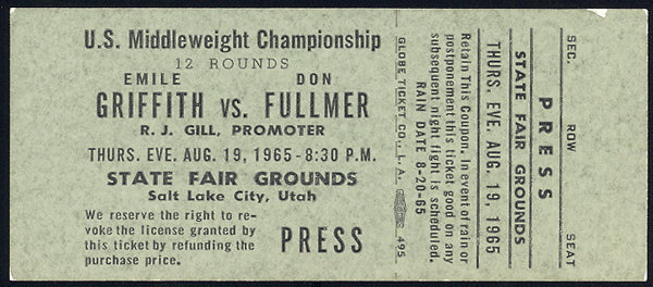 GRIFFITH, EMILE-DON FULLMER FULL TICKET (1965) – JO Sports Inc.
