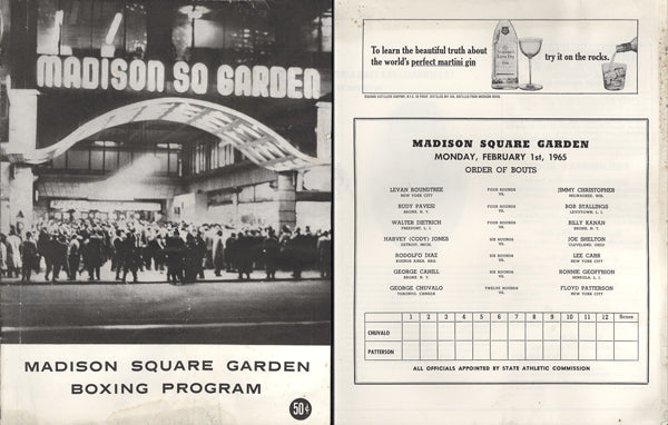 PATTERSON, FLOYD-GEORGE CHUVALO OFFICIAL PROGRAM (1965) – JO Sports Inc.