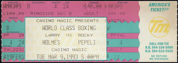 HOLMES, LARRY-ROCKY PEPELI FULL TICKET (1993) – JO Sports Inc.