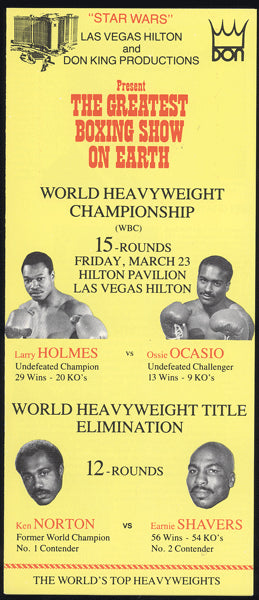 HOLMES, LARRY-OSSIE OCASIO SOUVENIR PROGRAM (1979) – JO Sports Inc.