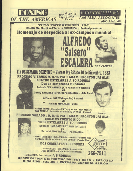 CERVANTES, ANTONIO-DANNY SANCHEZ OFFICIAL PROGRAM (1983) – JO Sports Inc.