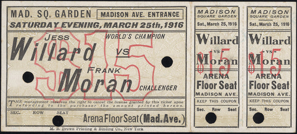 WILLARD, JESS-FRANK MORAN FULL TICKET (1916) – JO Sports Inc.