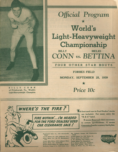 CONN, BILLY-MELIO BETTINA OFFICIAL PROGRAM (1939) – JO Sports Inc.