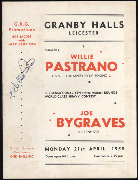 PASTRANO, WILLIE-JOE BYGRAVES OFFICIAL PROGRAM (1958) – JO Sports Inc.