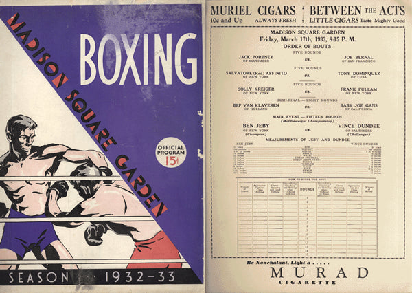 JEBY, BEN-VINCE DUNDEE OFFICIAL PROGRAM (1933) – JO Sports Inc.