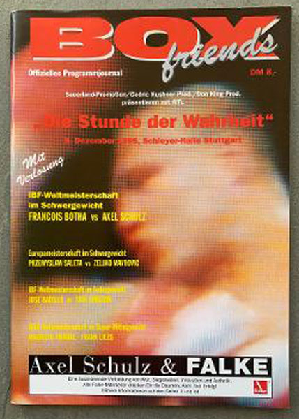 SCHULZ, AXEL-FRANS BOTHA OFFICIAL PROGRAM (1995) – JO Sports Inc.