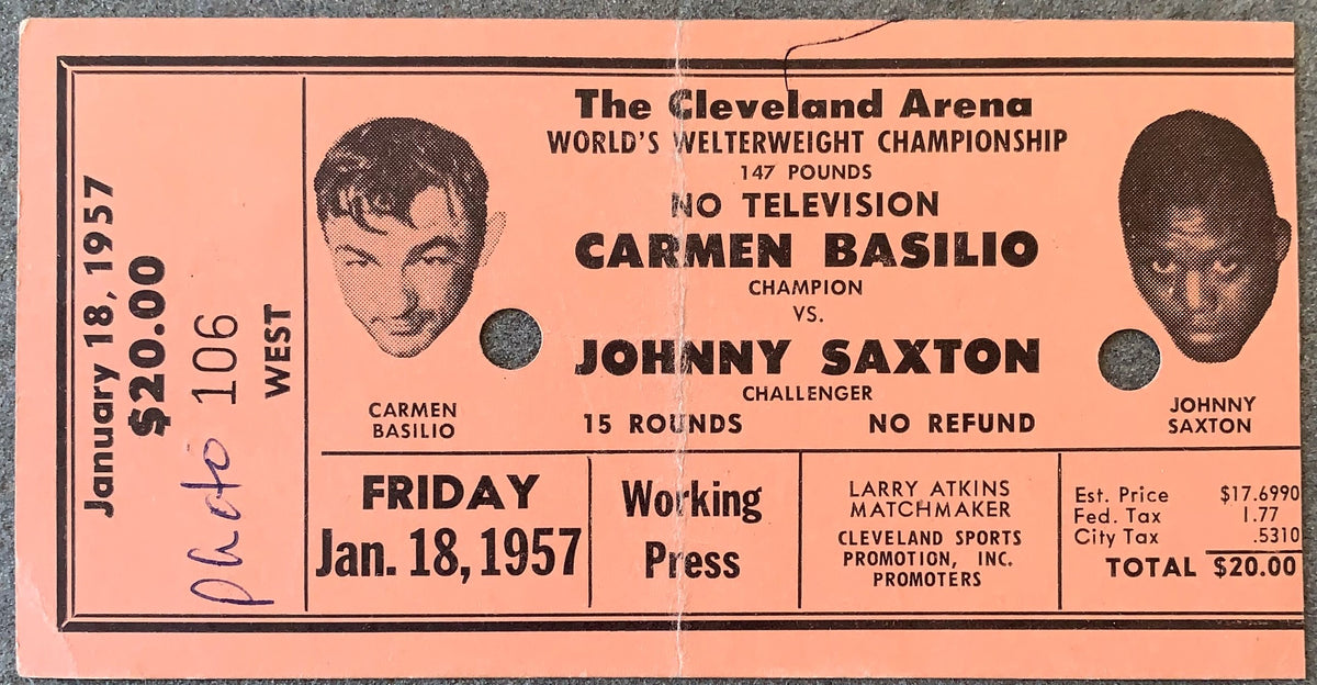 BASILIO, CARMEN-JOHNNY SAXTON III ON SITE STUBLESS TICKET (1957) – JO ...