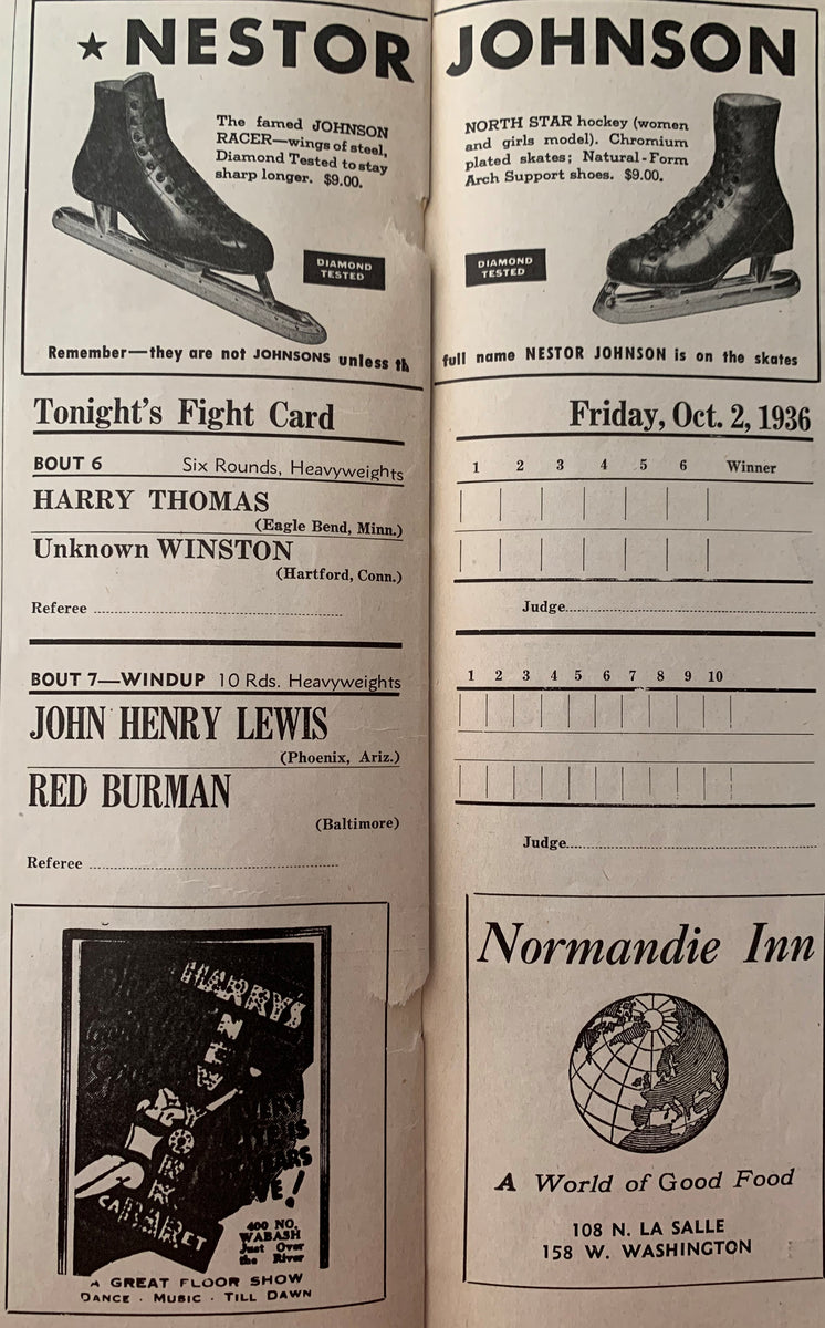 LEWIS, JOHN HENRY-RED BURMAN OFFICIAL PROGRAM (1936) – JO Sports Inc.