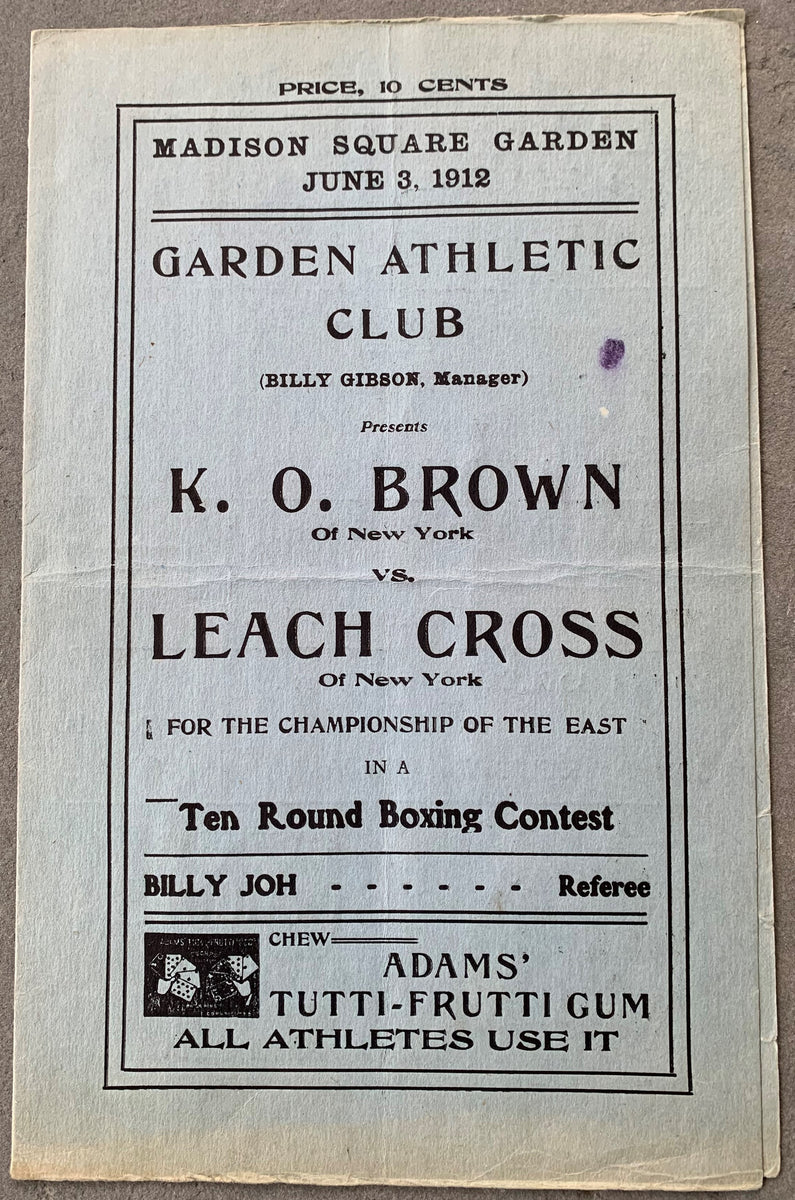 CROSS, LEACH-KNOCKOUT BROWN OFFICIAL PROGRAM (1912) – JO Sports Inc.