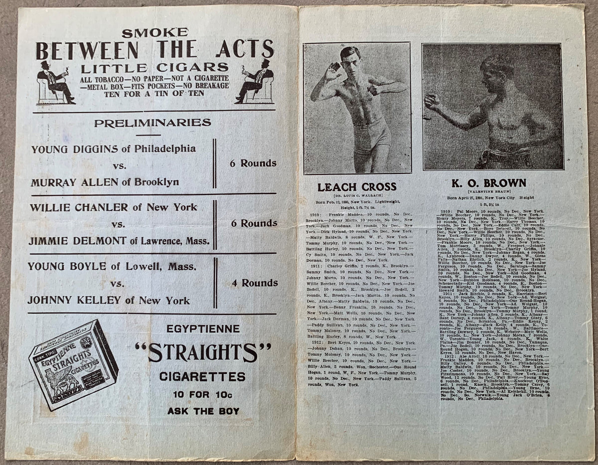 CROSS, LEACH-KNOCKOUT BROWN OFFICIAL PROGRAM (1912) – JO Sports Inc.