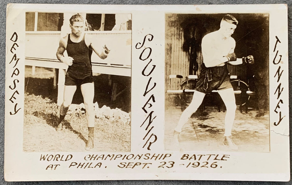 DEMPSEY, JACK-GENE TUNNEY I REAL PHOTO POSTCARD (1926-TUNNEY WINS TITL ...