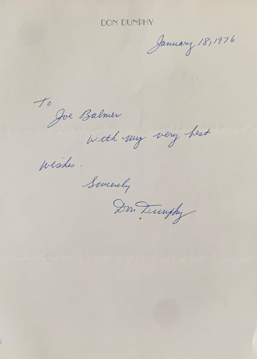 DUNPHY, DON SIGNED LETTER (ON HIS LETTERHEAD-1976) – JO Sports Inc.