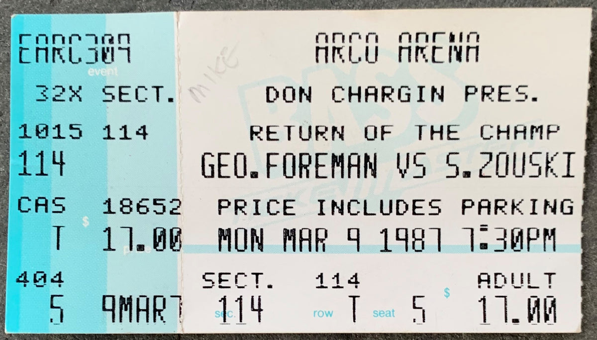 FOREMAN, GEORGE-STEVE ZOUSKI ON SITE STUBLESS TICKET (1987) – JO Sports ...