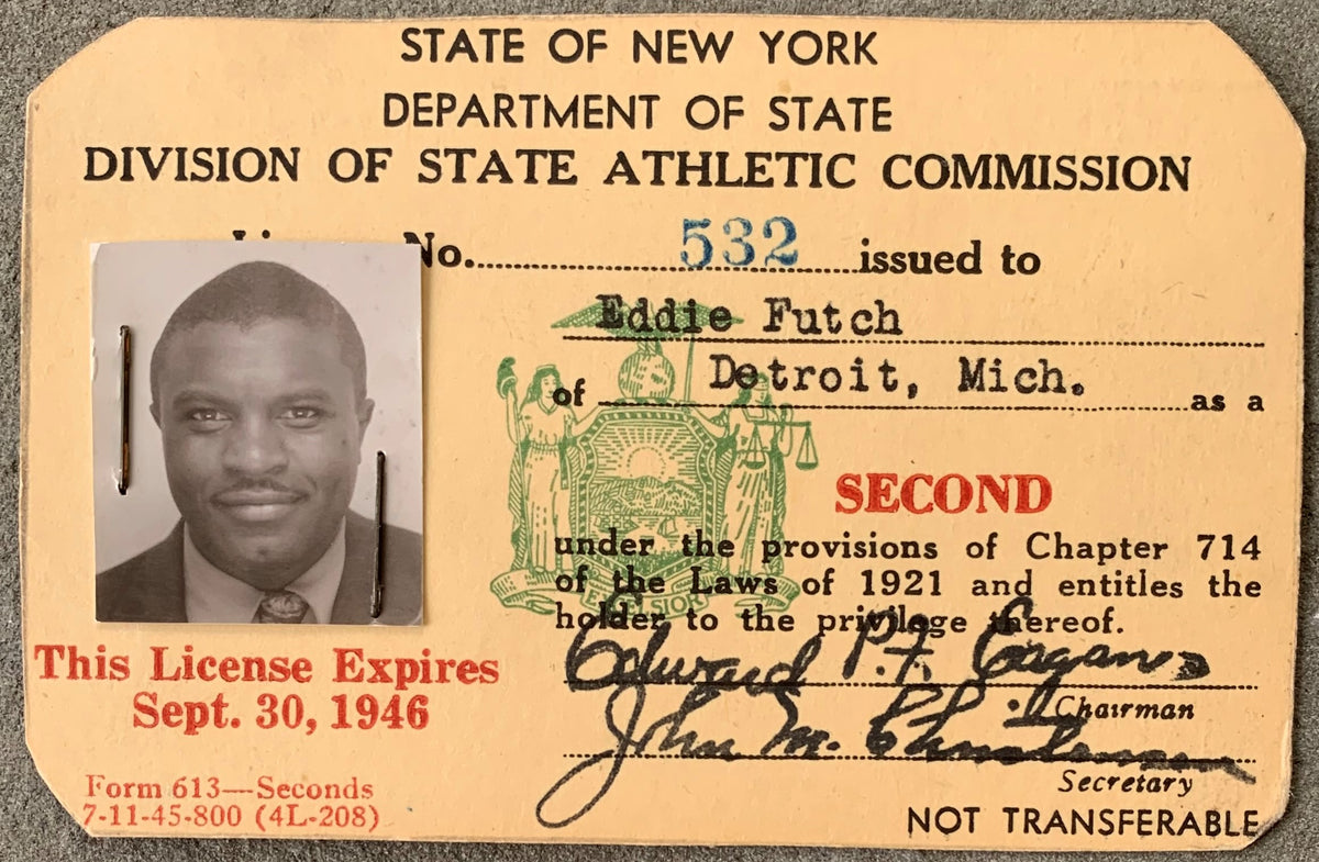 FUTCH, EDDIE SECOND'S BOXING LICENSE (1946) – JO Sports Inc.