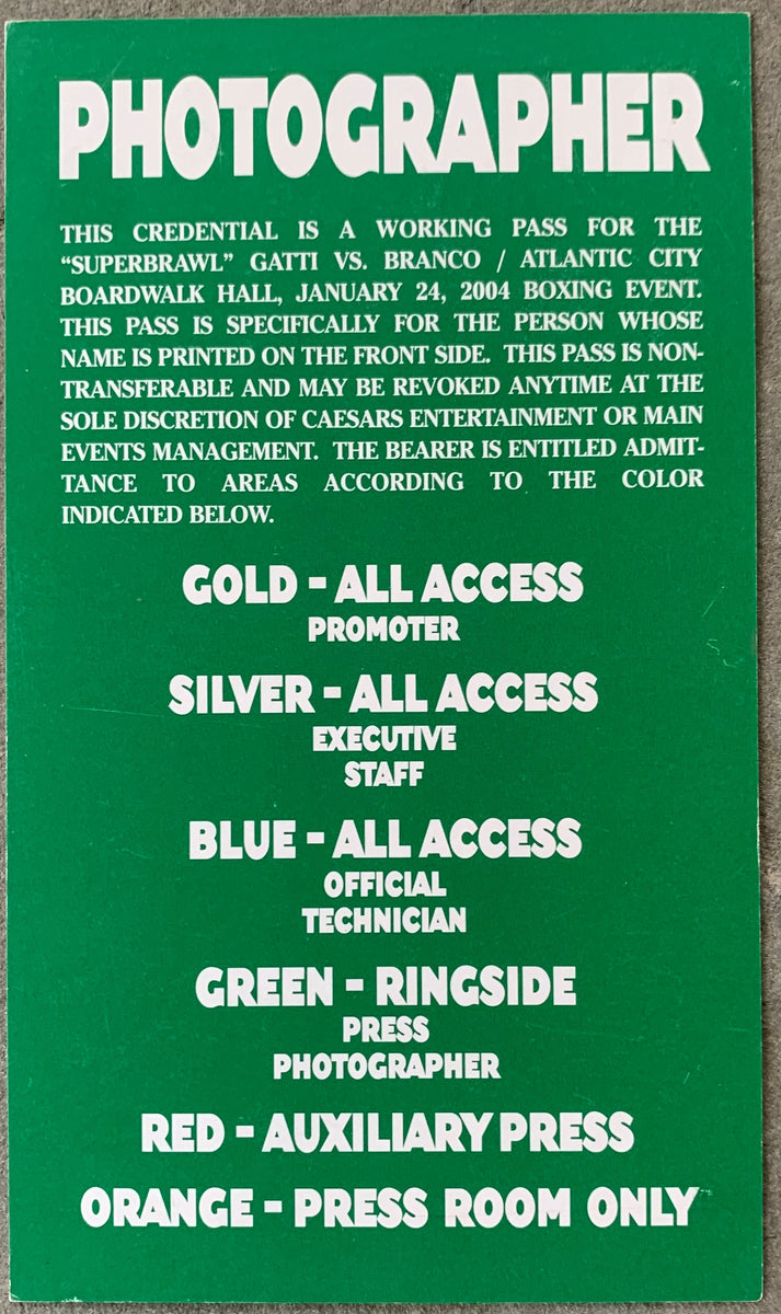 GATTI, ARTURO-GIANLUCA BRANCO PHOTOGRAPHER CREDENTIAL (2004) – JO ...