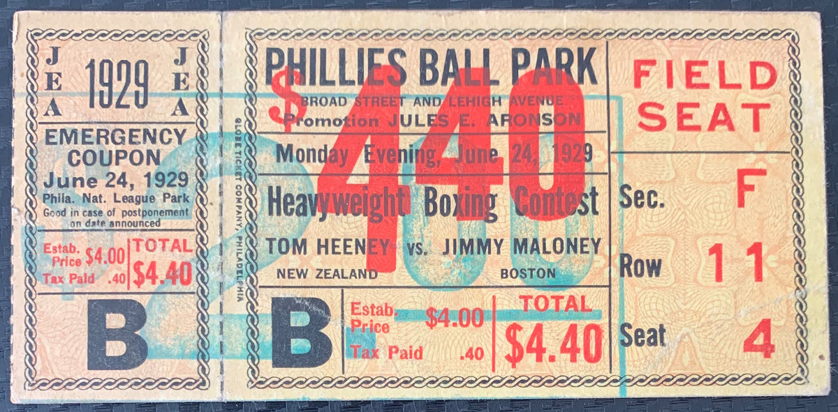 MALONEY, JIM-TOM HEENEY FULL TICKET (1929) – JO Sports Inc.