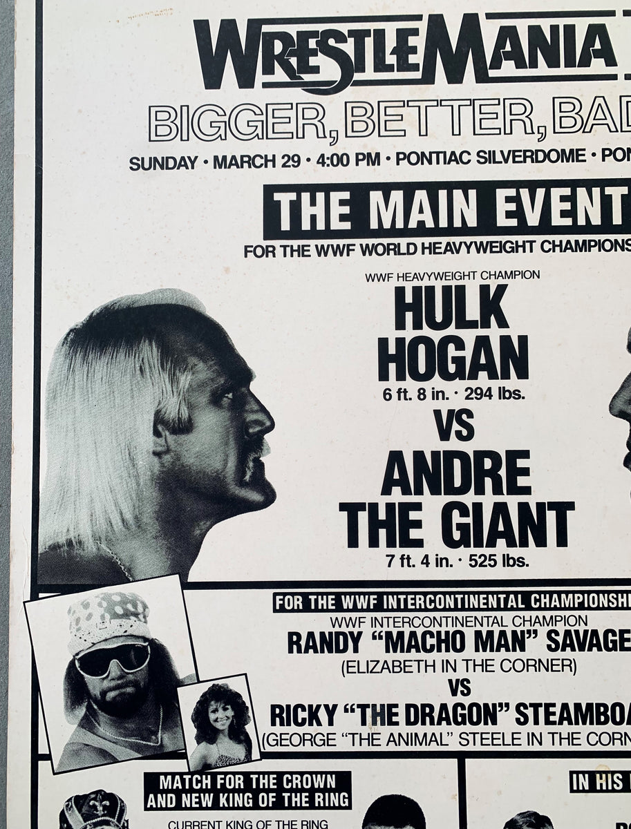 WRESTLEMANIA III ORIGINAL ON SITE POSTER (1987-HULK HOGAN-ANDRE THE GI ...