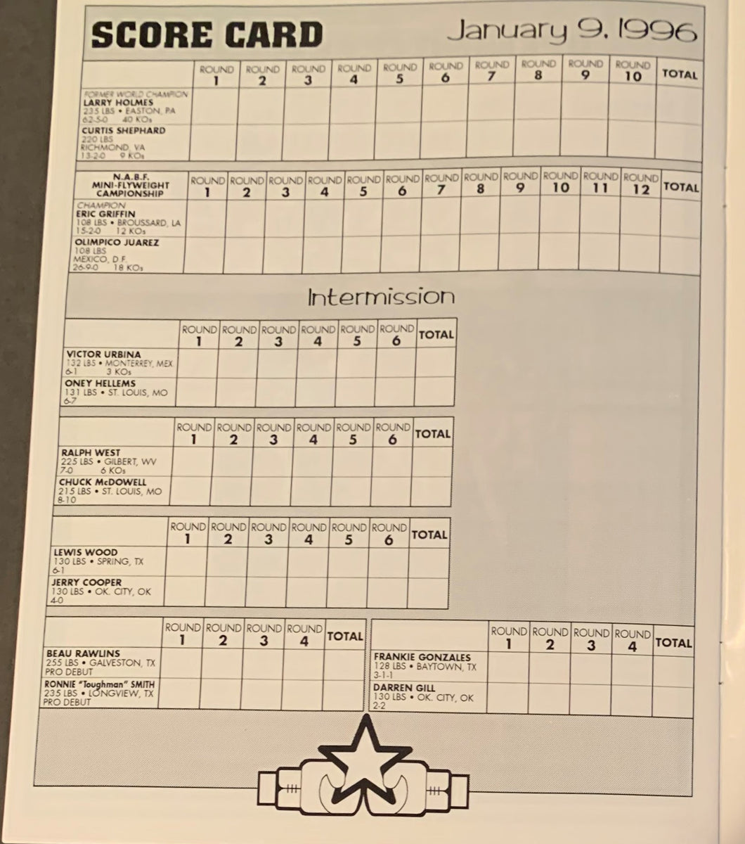 HOLMES, LARRY-CURTIS SHEPARD OFFICIAL PROGRAM (1996) – JO Sports Inc.