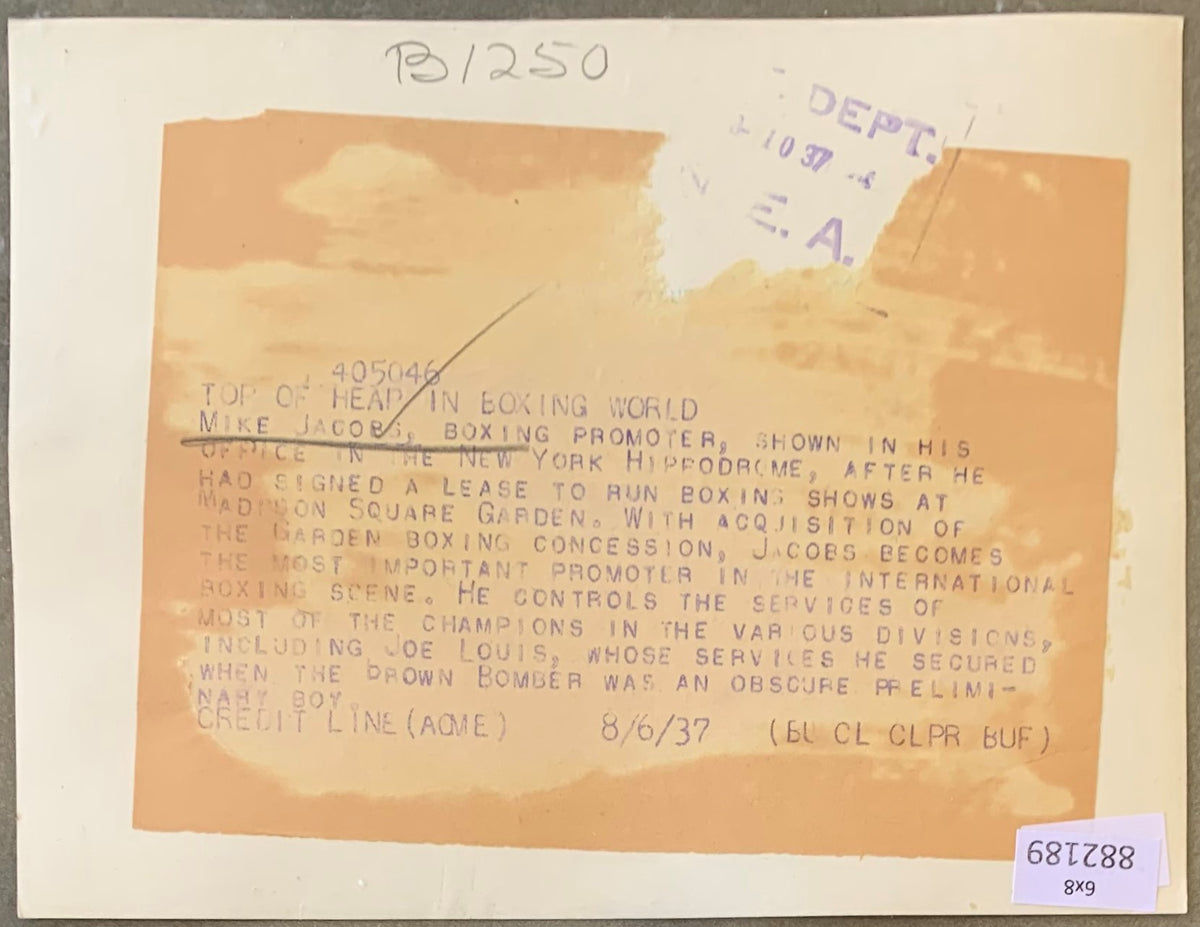 JACOBS, MIKE ORIGINAL WIRE PHOTO (1937) – JO Sports Inc.