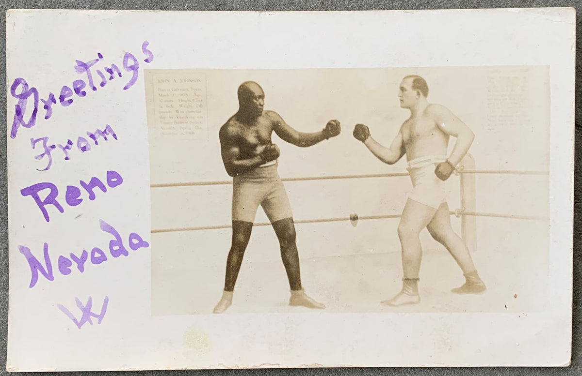 JOHNSON, JACK-JAMES JEFFRIES REAL PHOTO POSTCARD (1910) – JO Sports Inc.