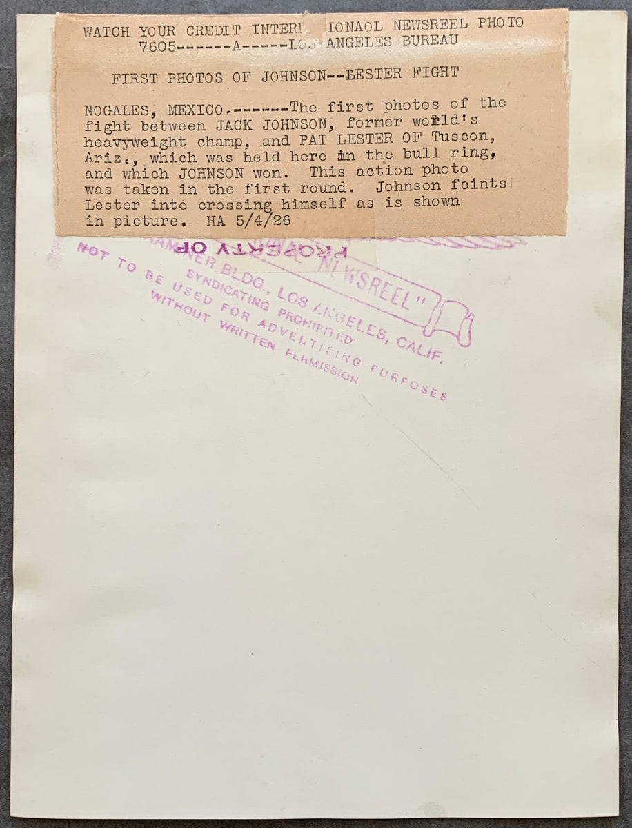 JOHNSON, JACK-PAT LESTER WIRE PHOTO (1926) – JO Sports Inc.