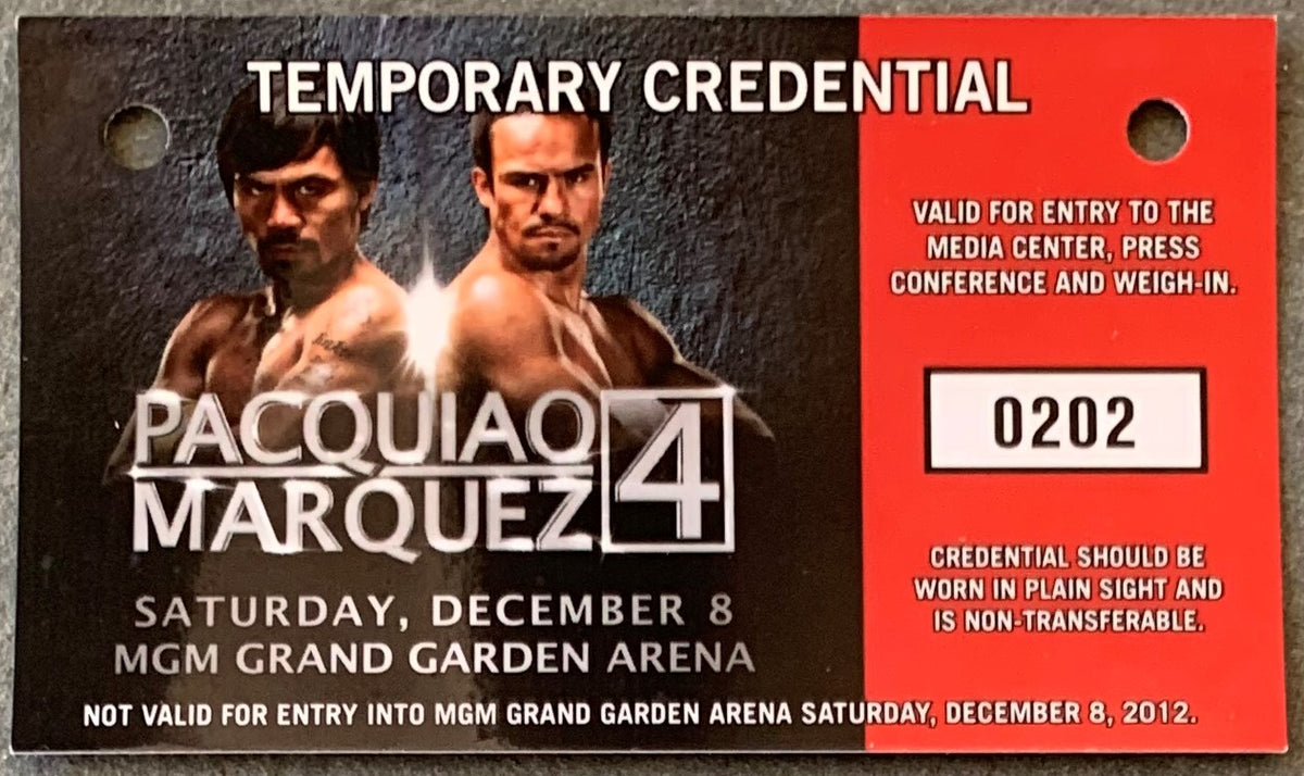 PACQUIAO, MANNY-JUAN MANUEL MARQUEZ IV TEMPORARY CREDENTIAL (2012) – JO ...