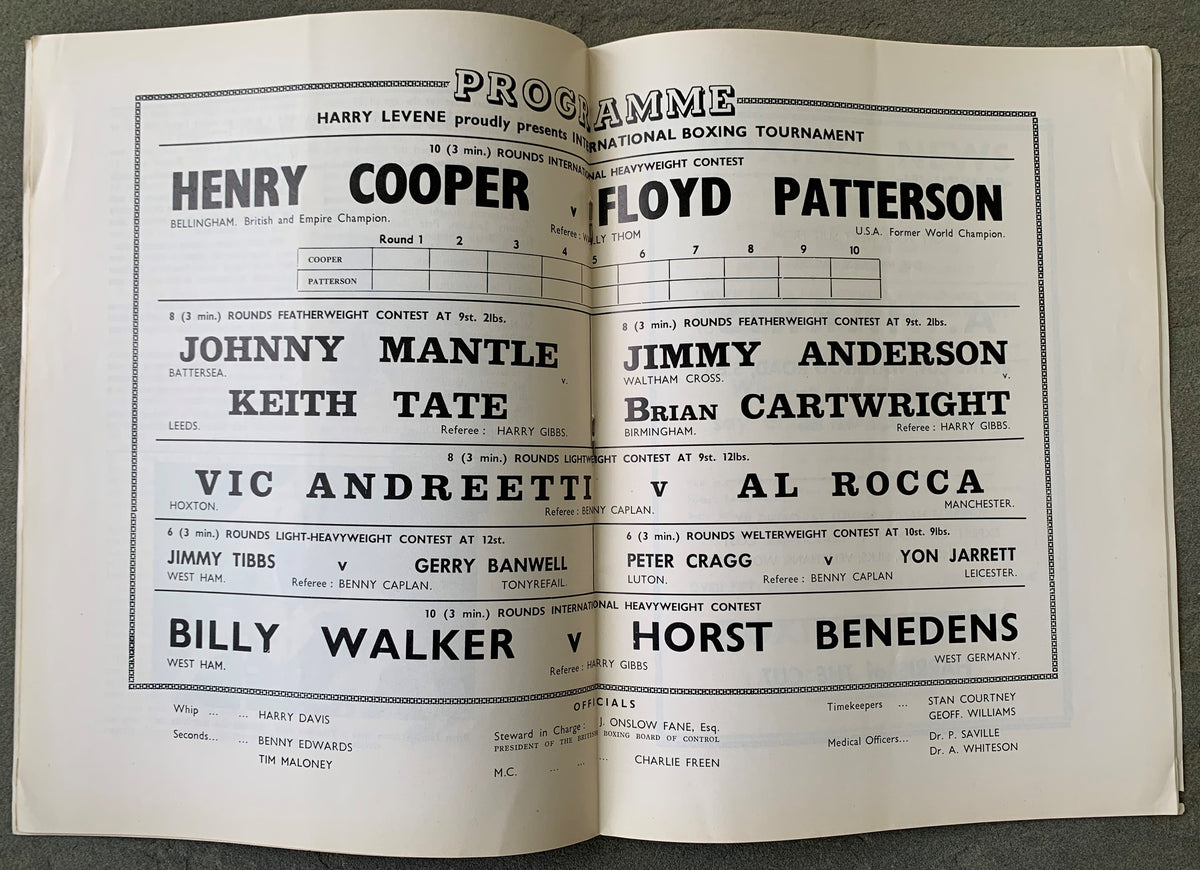 PATTERSON, FLOYD-HENRY COOPER OFFICIAL PROGRAM (1966) – JO Sports Inc.