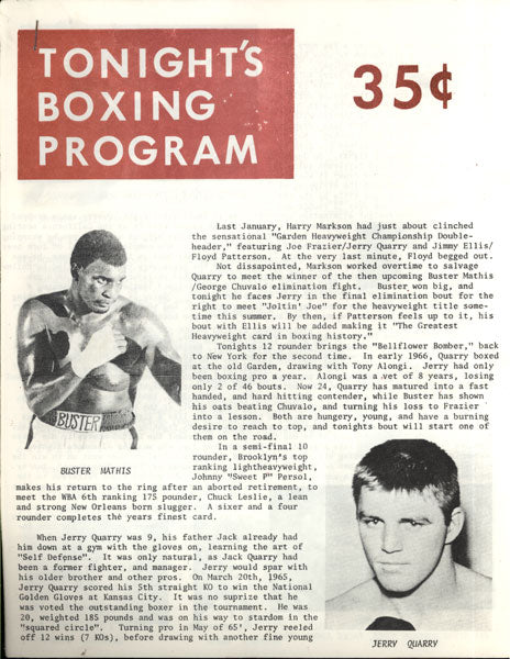 QUARRY, JERRY-BUSTER MATHIS SOUVENIR PROGRAM (1969) – JO Sports Inc.