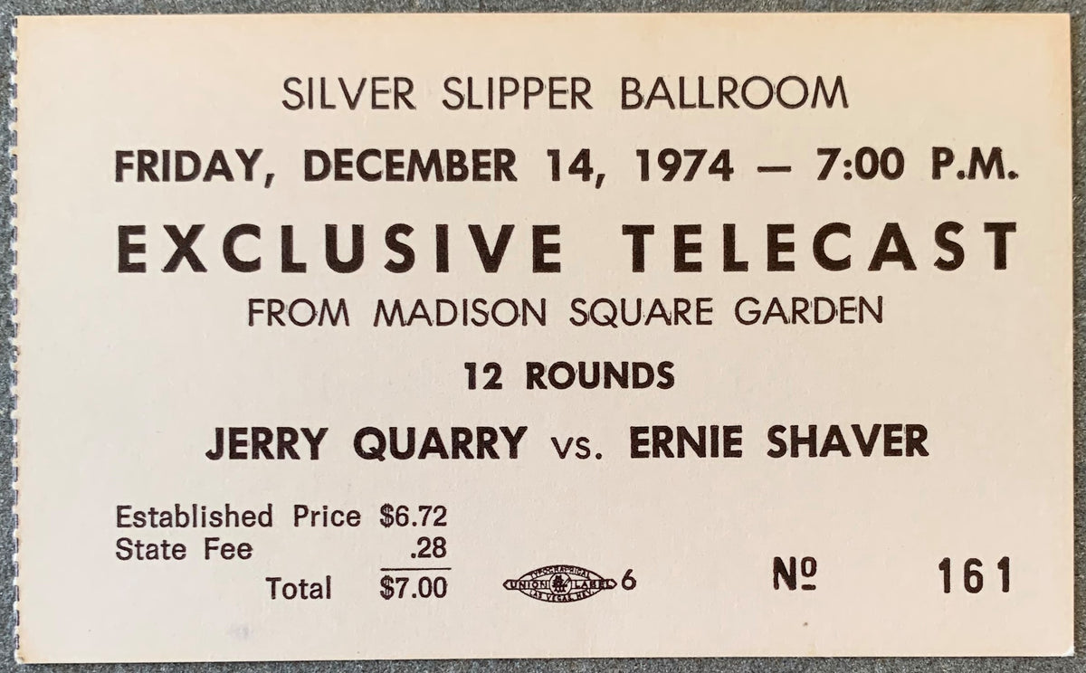 QUARRY, JERRY-EARNIE SHAVERS CLOSED CIRCUIT TICKET (1973) – JO Sports Inc.