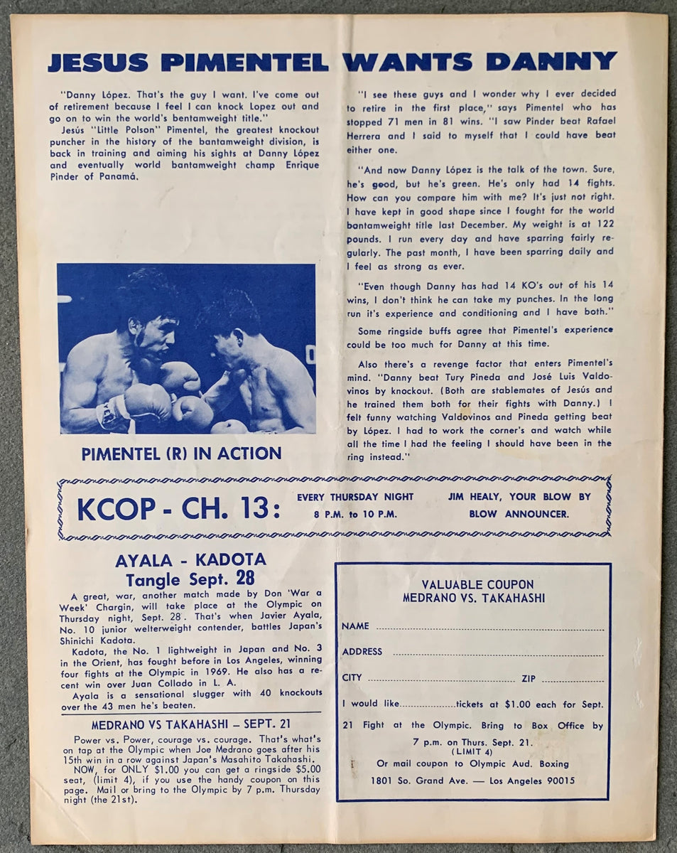RAMOS, MANDO-CHANGO CARMONA OFFICIAL PROGRAM (1972) – JO Sports Inc.
