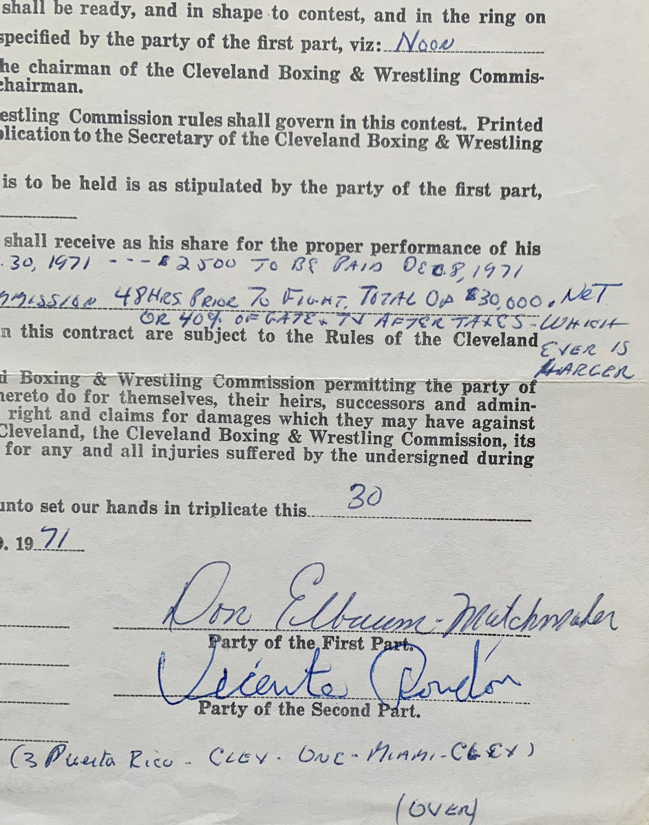 RONDON, VICENTE SIGNED FIGHT CONTRACT (1971-DOYE BAIRD FIGHT) – JO ...
