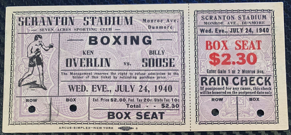 SOOSE, BILLY-KEN OVERLIN FULL TICKET (1940) – JO Sports Inc.